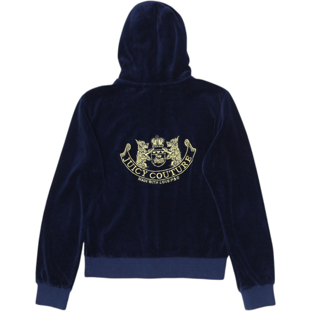 Shop Y2K Womens Juicy Couture Velour Hoodie Navy Blue Faux Fur ...