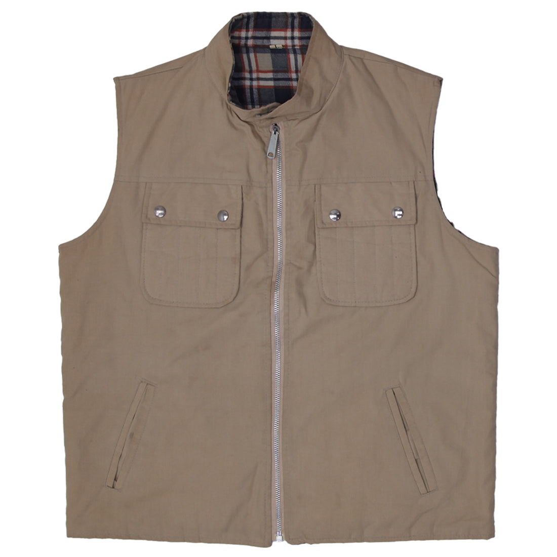 Shop Vintage JC Penny Reversible Vest Mens Plaid And Solid Khaki Talon ...
